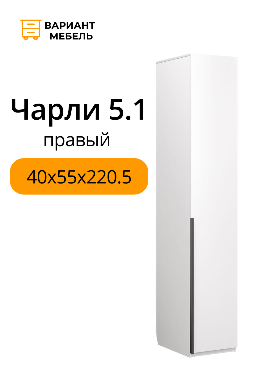 Шкаф пенал Чарли 5.1 правый Белый, шкаф для одежды, шкаф распашной