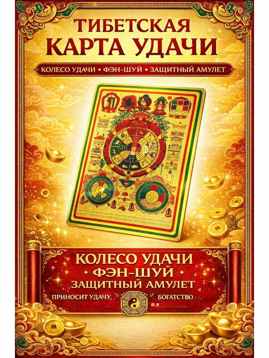 Тибетская карта удачи фэншуй амулет богатства 9 на 12 см, для дома