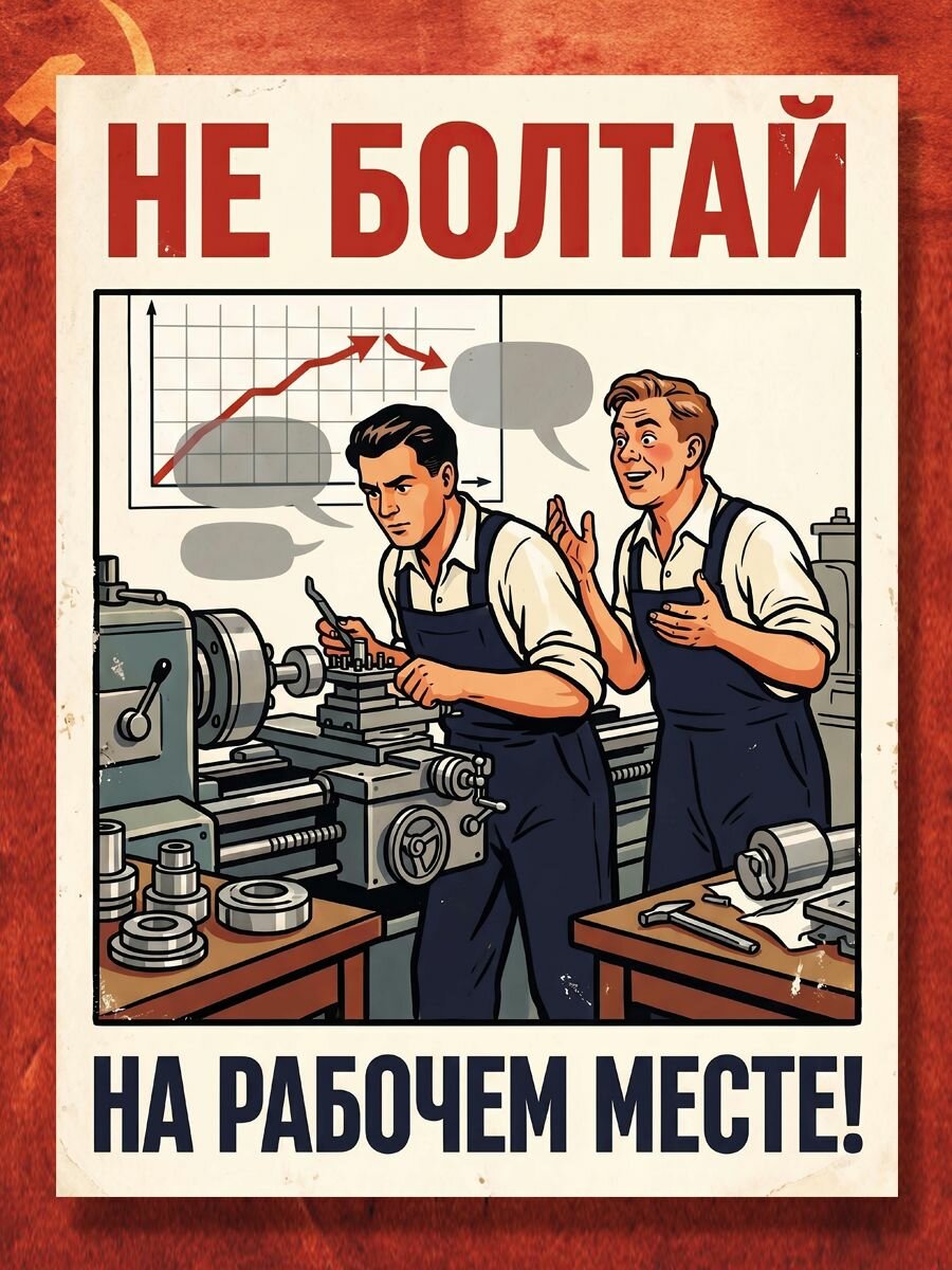Постер СССР "Не болтай на рабочем месте!" - 30х40см (без рамки)