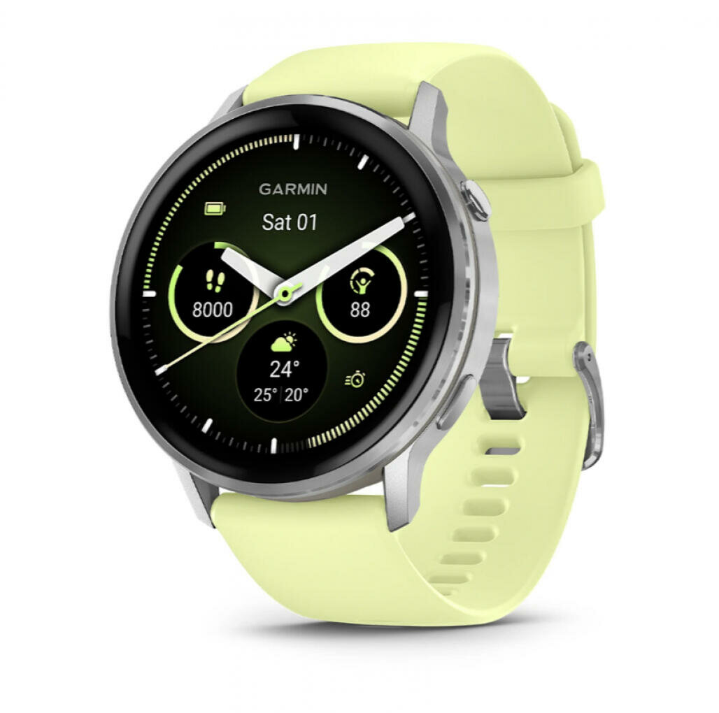 Часы Garmin Venu 4 45mm, Silver with Citron Silicone Band (Серебро/Зеленый)
