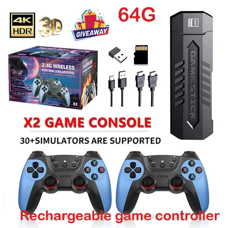 JSAMAZING X2 Retro Game Stick 4K игровая консоль 64ГБ Черный, X2 Blue 64G 30000