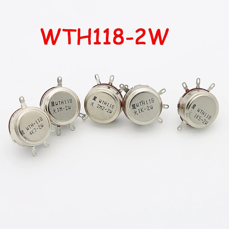 Потенциометры WTH118 набор 5шт 1K 2.2K 4.7K 10K 47K 56K 68K 100K 470K 1M Ом 2Вт 4K7