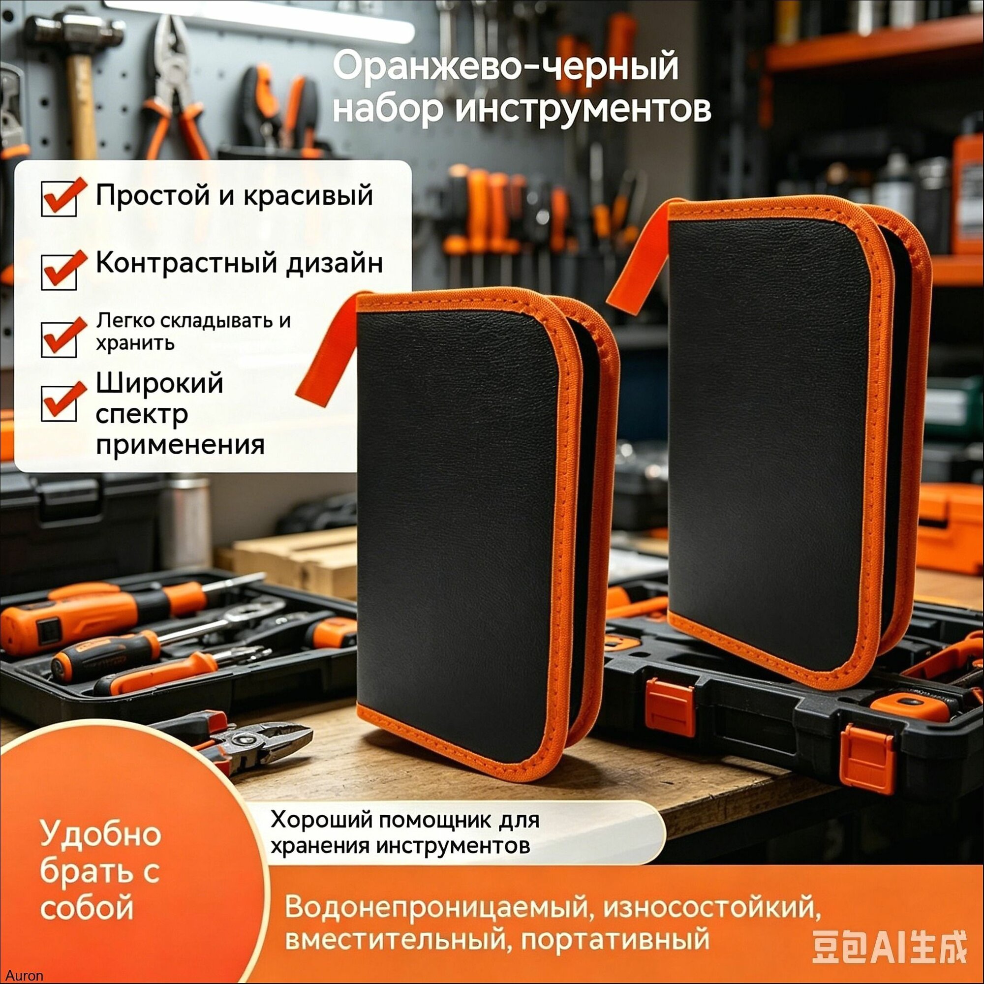 Холщовая сумка , для инструментов, универсальная, оранжевая, 26,5x15,2x4,4 см