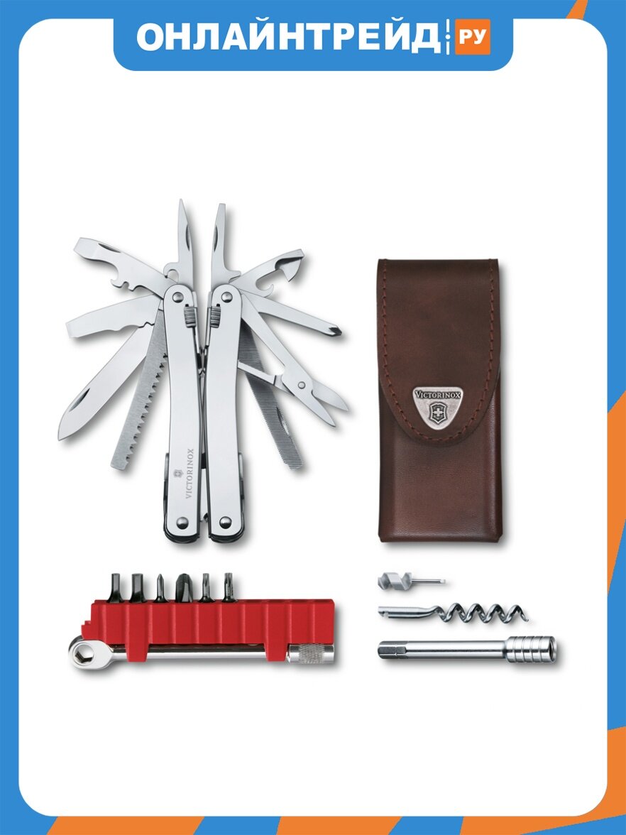 Мультитул Victorinox SwissTool Spirit X Plus Ratchet, 36 функций, в кожаном чехле