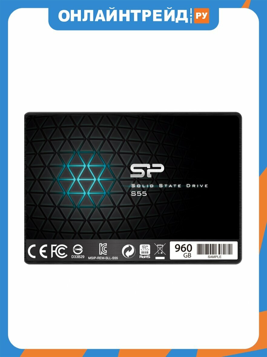 SSD диск Silicon Power Slim S55, 960Гб, 2.5", SATA (SP960GBSS3S55S25)