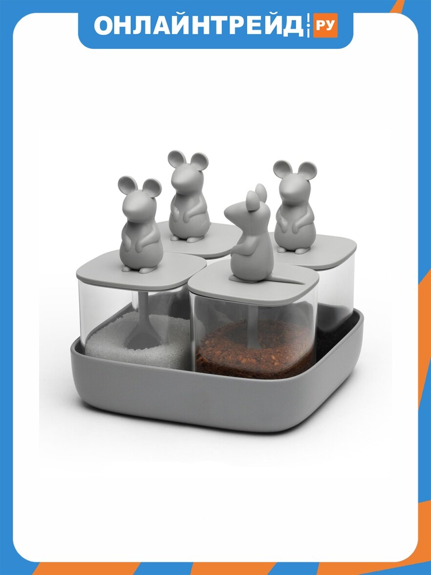 Набор банок для сыпучих продуктов Qualy Lucky Mouse Seasoning, 4 шт