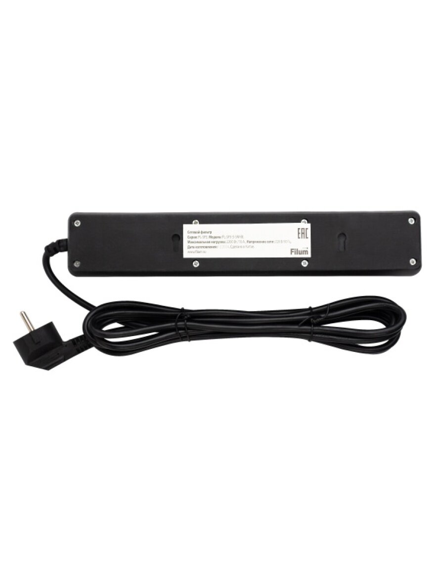 Сетевой фильтр Filum FL-SP3-5-3M-BL черный, 2200 Вт, 5 розеток, шнур 3м