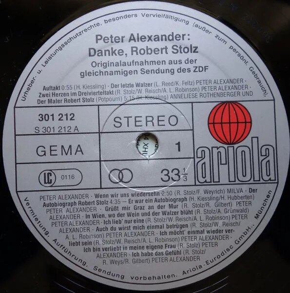 Peter Alexander - Danke, Robert Stolz 2LP EX- — фото 1