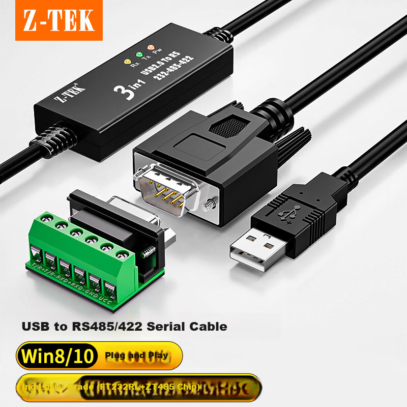 Кабель Z-TEK USB к RS232/485/422 с разъемом DB9 1,5 м для устройств учета времени и принтеров Версия：30 лет опыта в