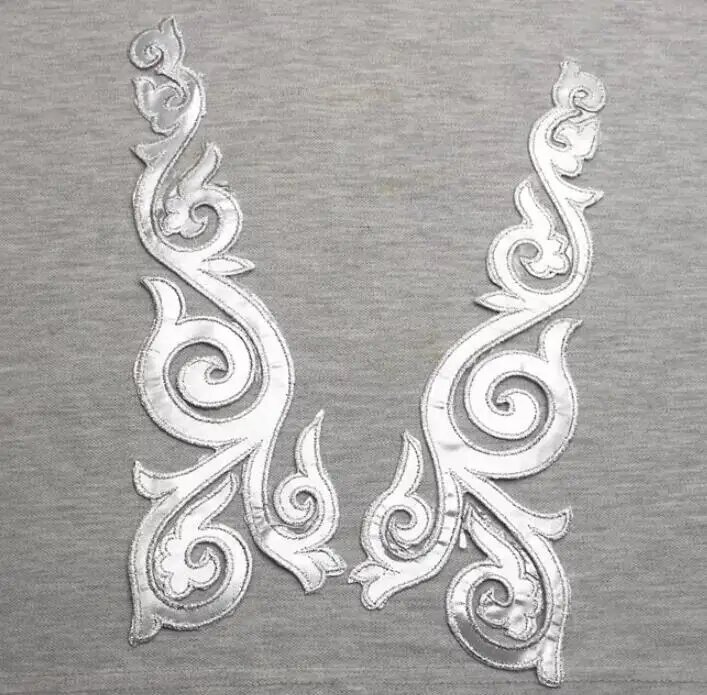 Кружевная аппликация Renesmee золотая/серебряная 26x9 см Белый, silver 1pair