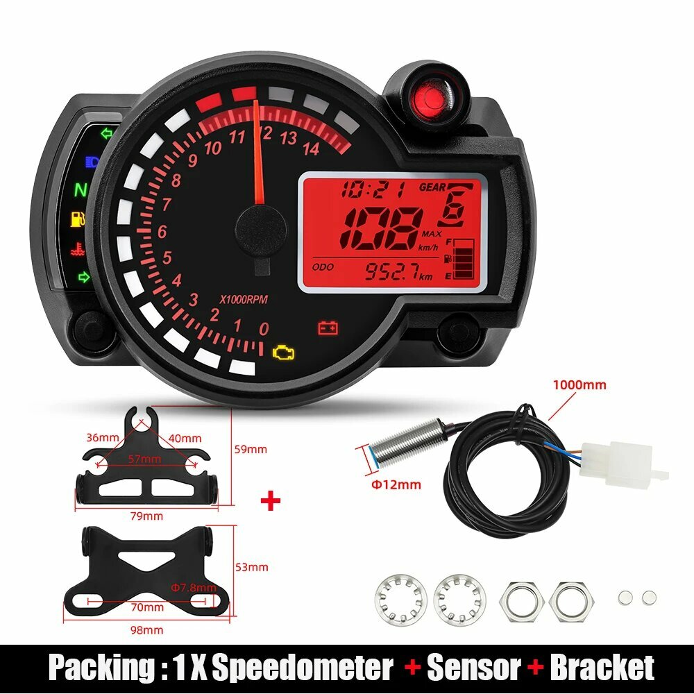 Цифровой спидометр мотоцикла 12В, LED/LCD, Package C