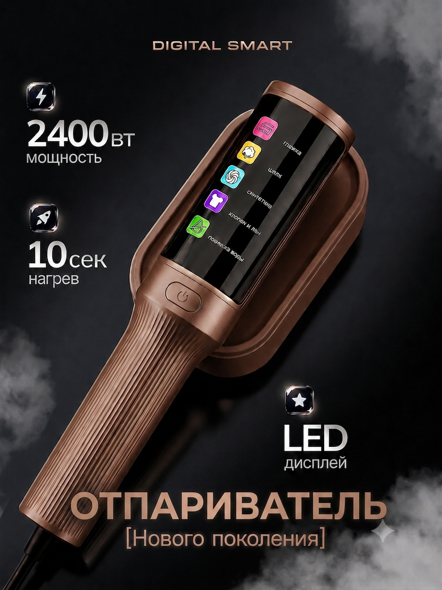 Отпариватель 2400Вт, ручной, золотой, с сенсорным управлением