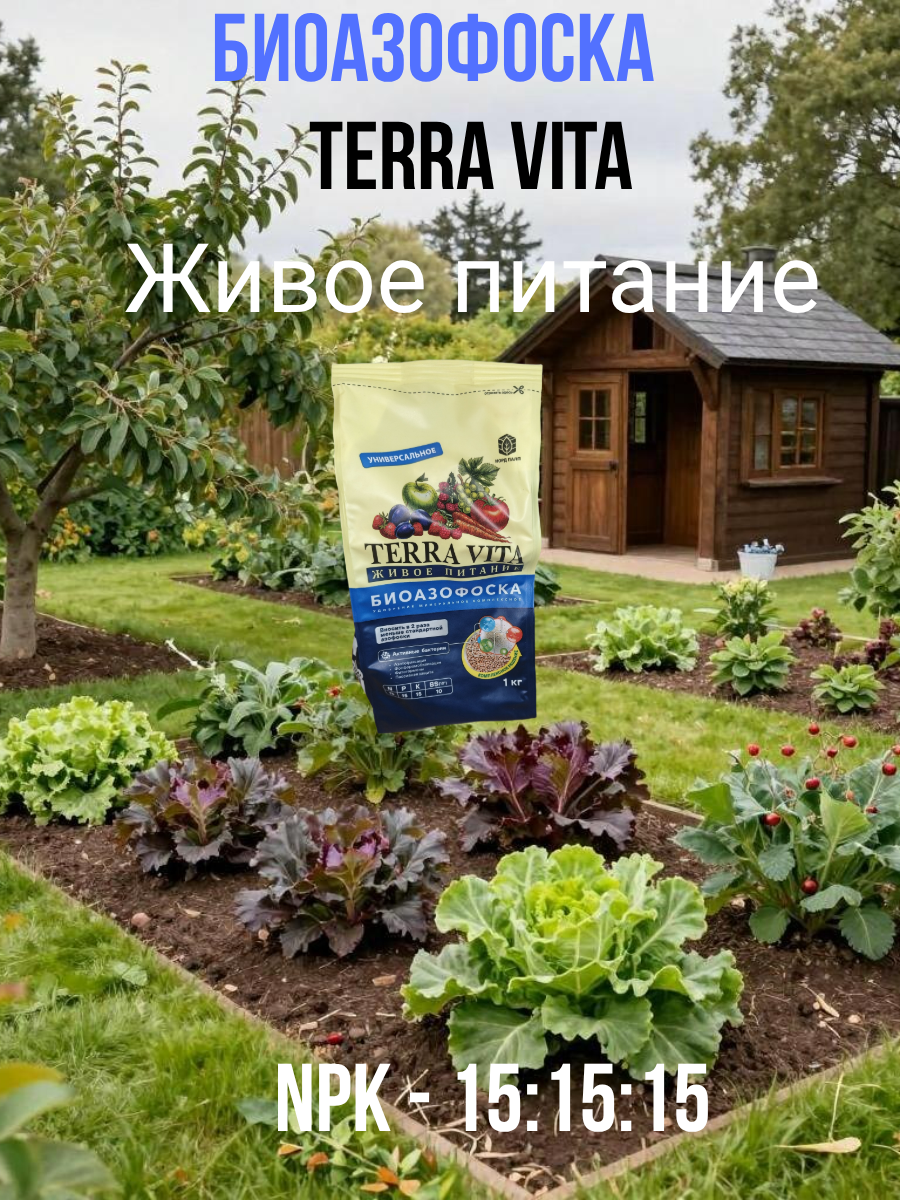 Биоазофоска Терра Вита, 1 кг — комплексное биоудобрение для мощного роста и защиты растений, Норд Палп
