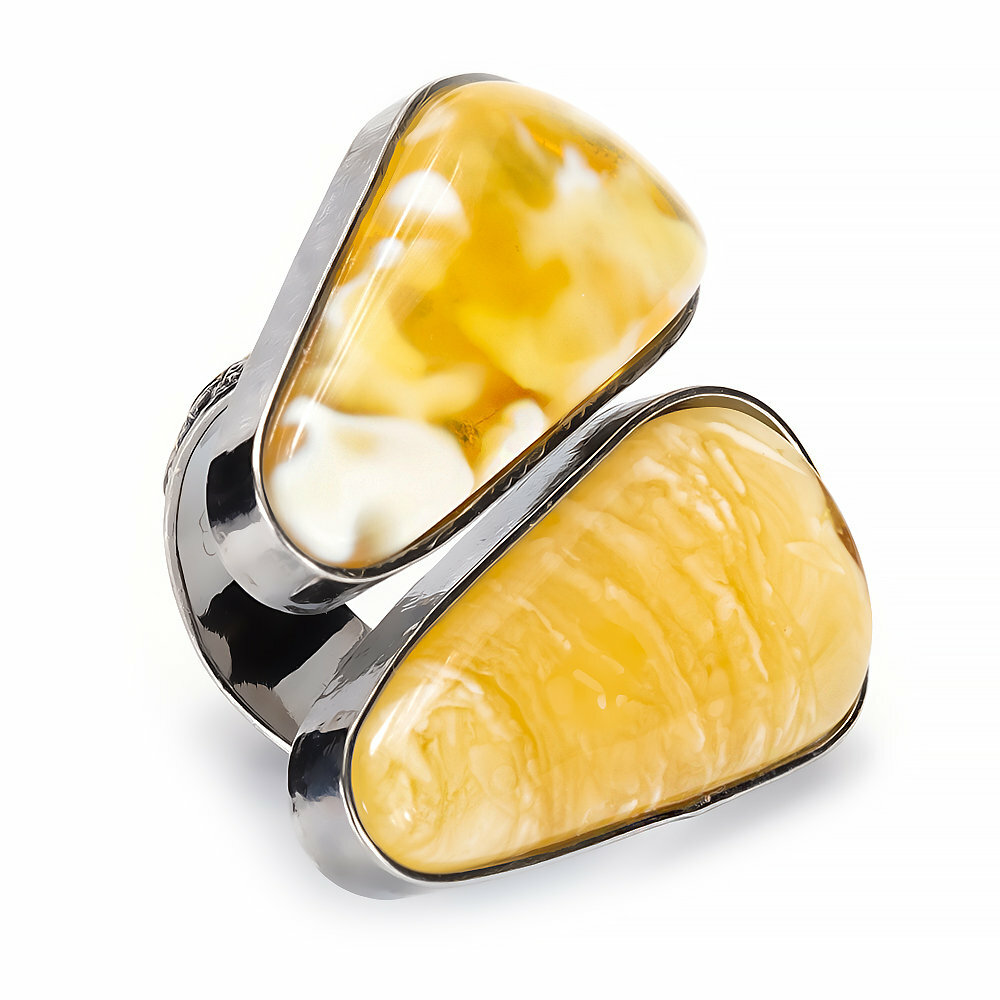 Кольцо, серебро, 925 проба, родирование, янтарь