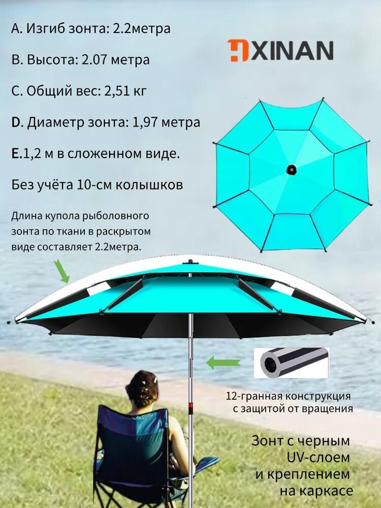 Зонт для рыбалки, усиленный, складной, защита от УФ 5A, термоизоляция, поворотный на 360