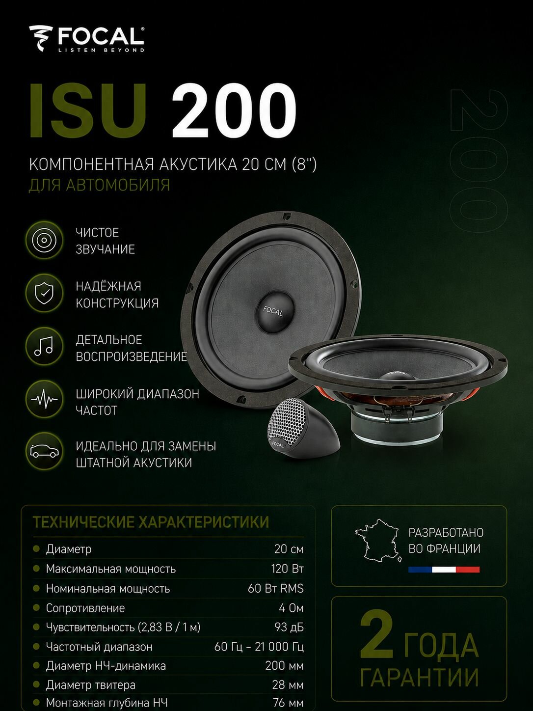 Автоакустика FOCAL Integration ISU200, 20 см, компонентная, 2 полосы