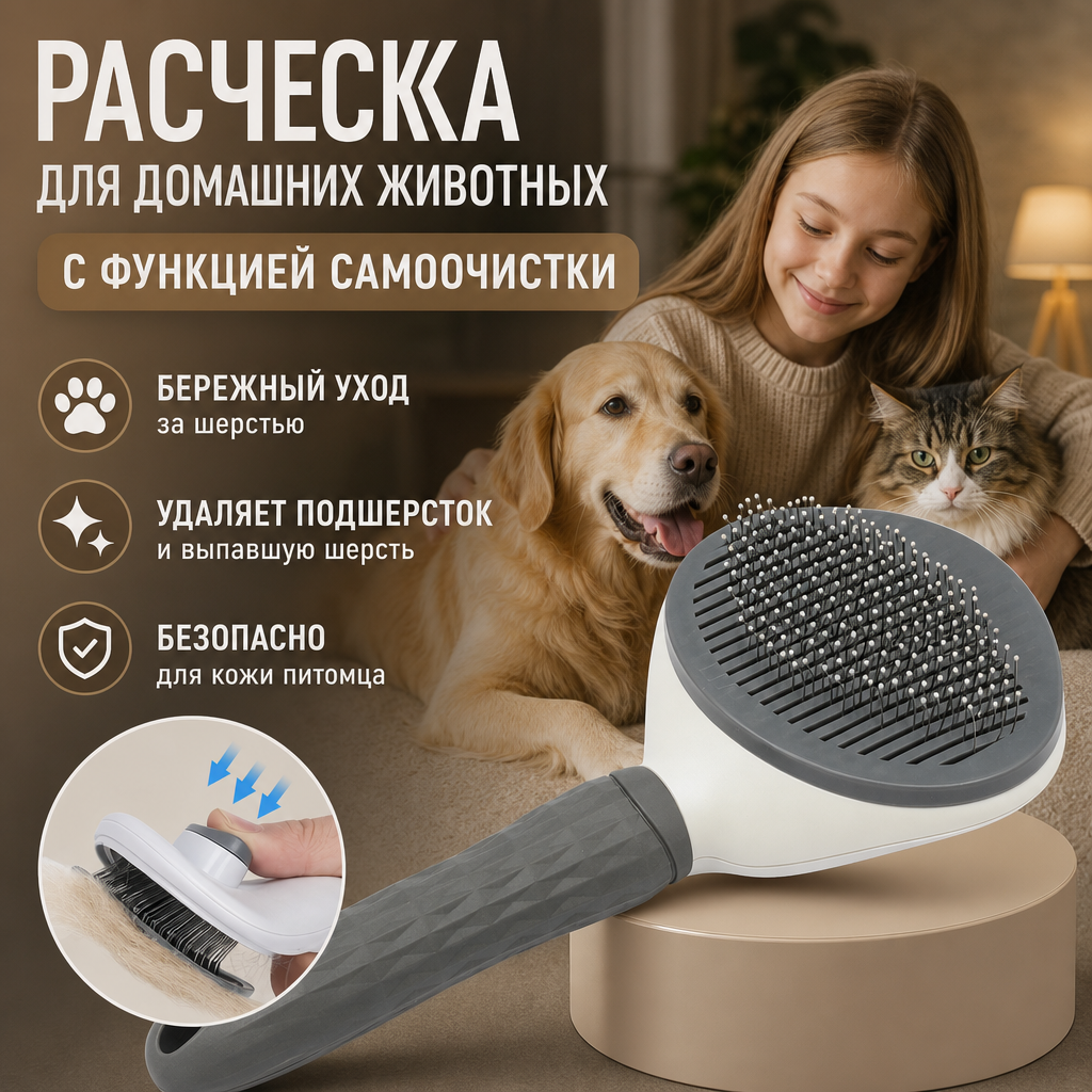 Фурминатор для вычесывания подшерстка питомцев, серый, профессиональный уход, удаление подшерстка, снижает линьку, распутывает колтуны