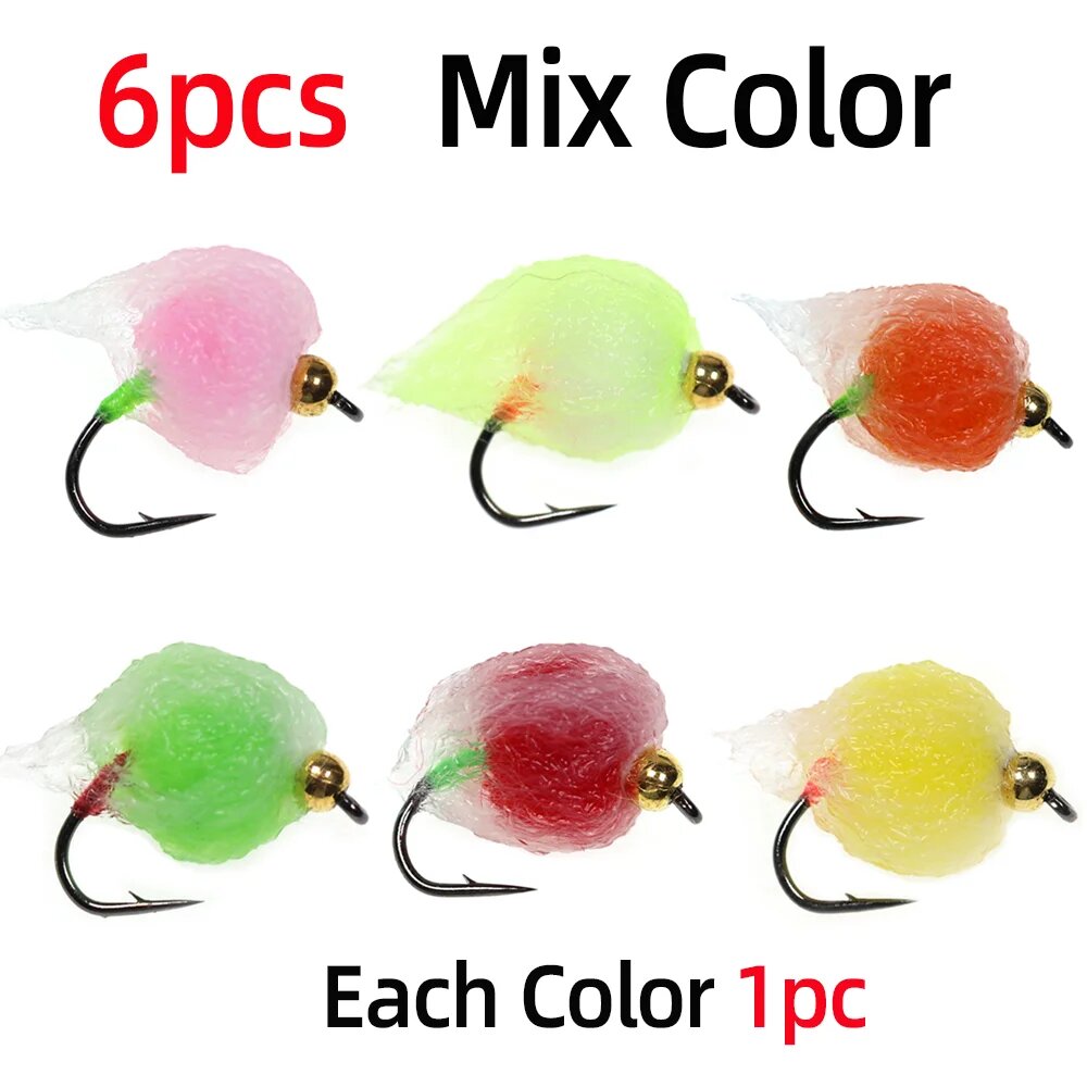 Набор мушек-яйц для ловли форели 6 шт. 6pcs Mix Color