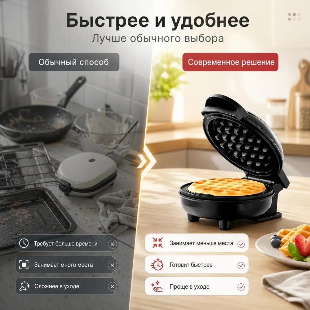 Вафельница электрическая для приготовления бельгийских венских вафель, круглая, 1500 Вт, белый — фото 1