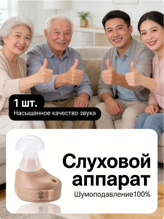 Наушники беспроводные GEALFIS, для слабослышащих, бежевый, шумоподавление 100%