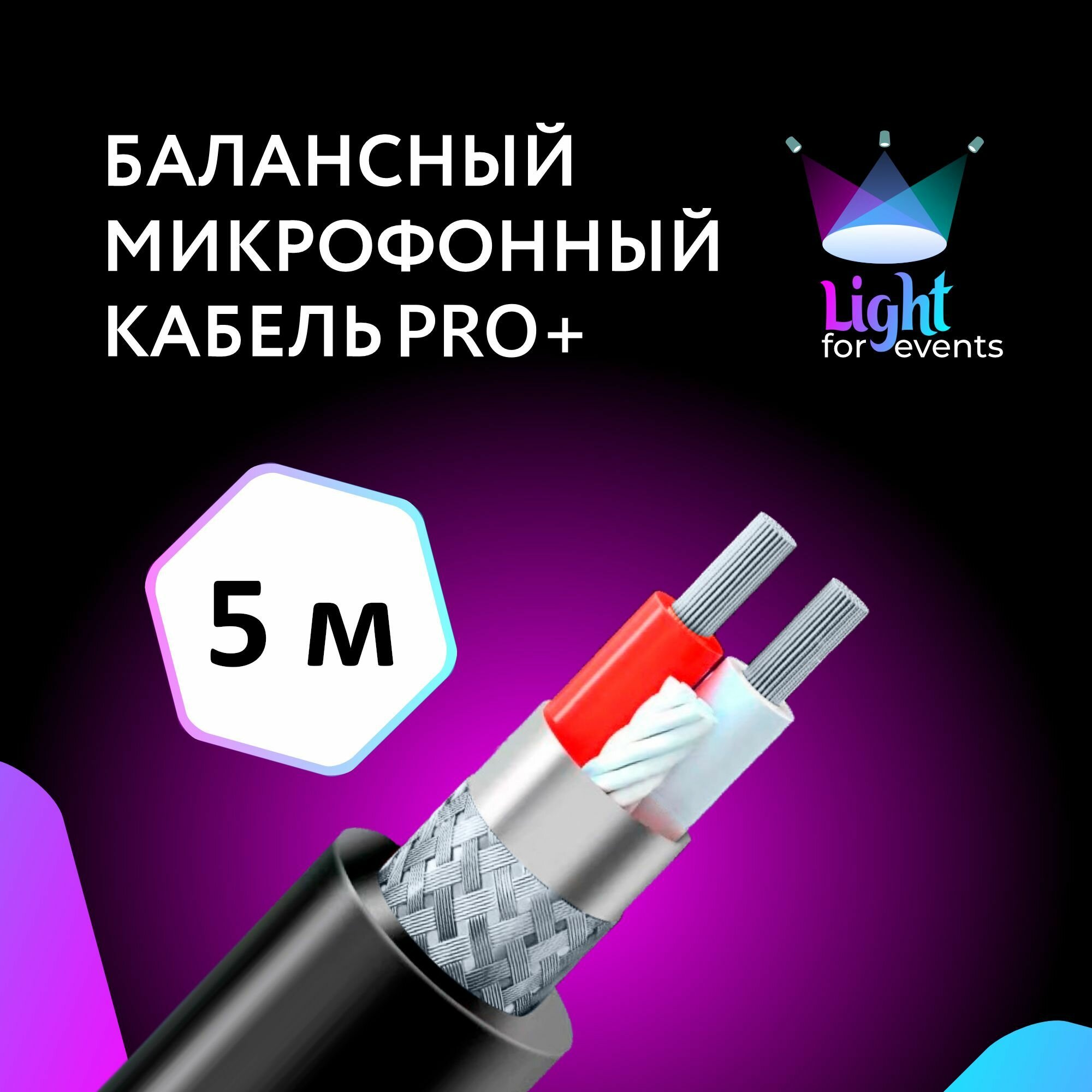 Кабель микрофонный c двойным экранированием, серия "PRO+", 5 м (на отрез, метражом)