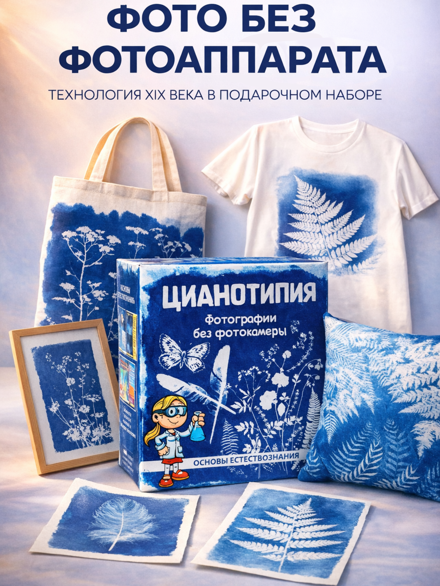 Набор для опытов "цианотипия" Опыты и эксперименты для детей. "Искусство первых фото" Подарок для творчества для девочек Сделай сам Игровой для мальчика на день рождения