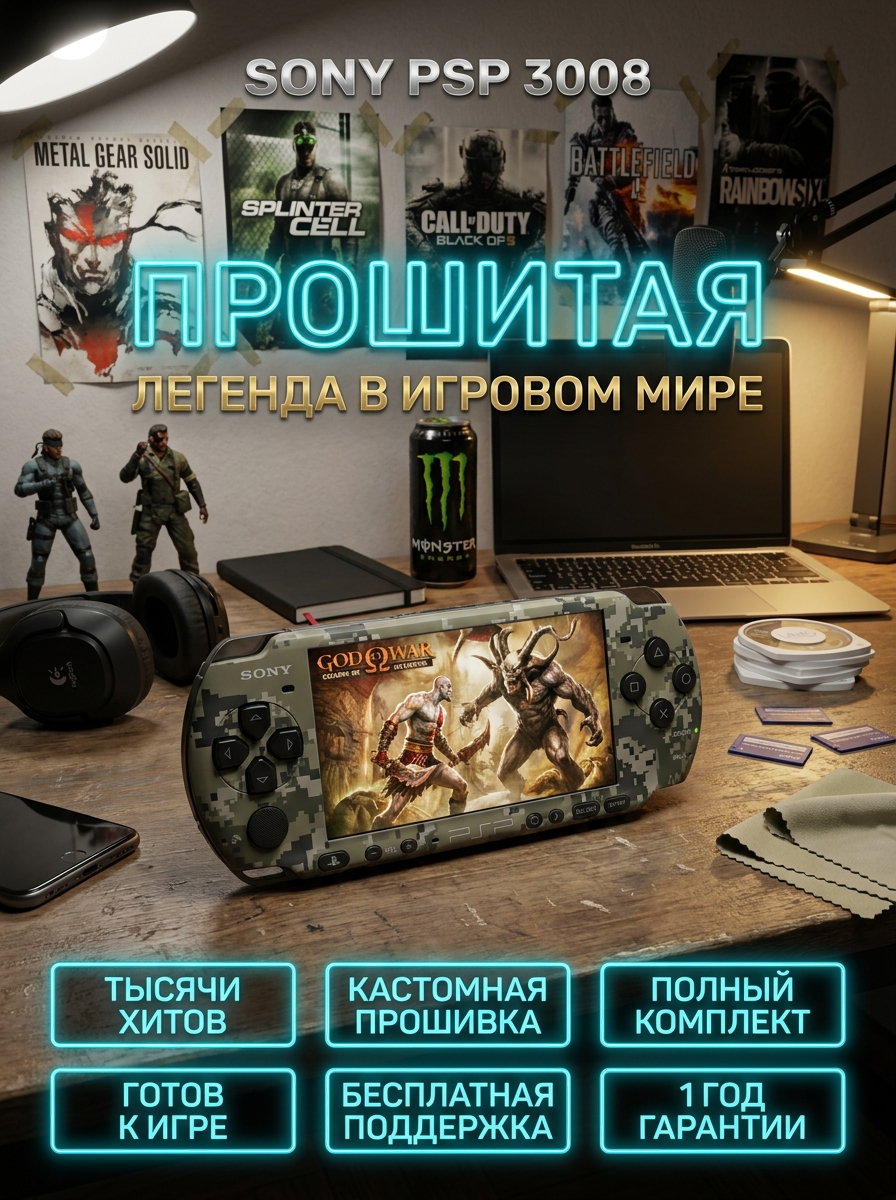 Новая игровая консоль Sony PSP 3008 Slim Camouflage 64Gb 3020 ИГР