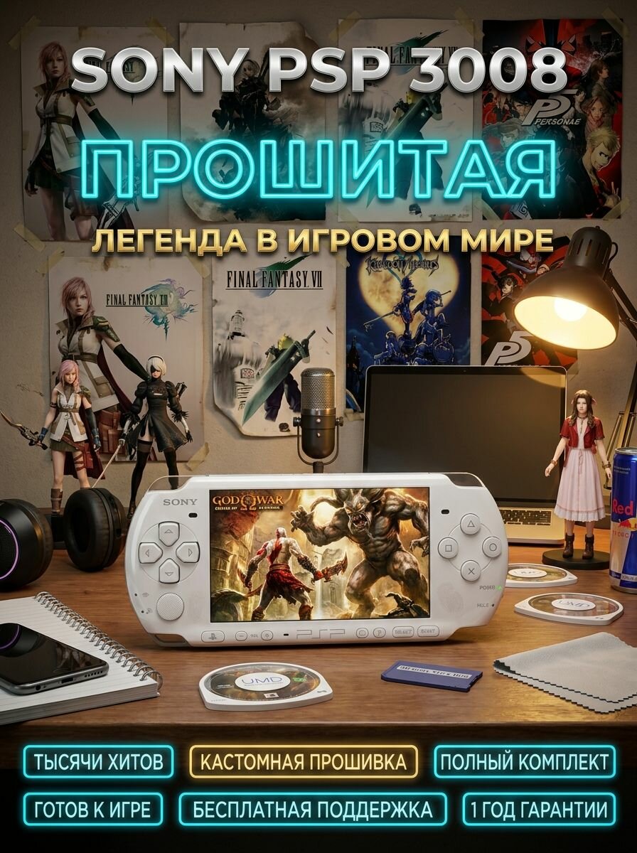 Новая игровая консоль Sony PSP 3008 Slim White 64Gb 3020 ИГР