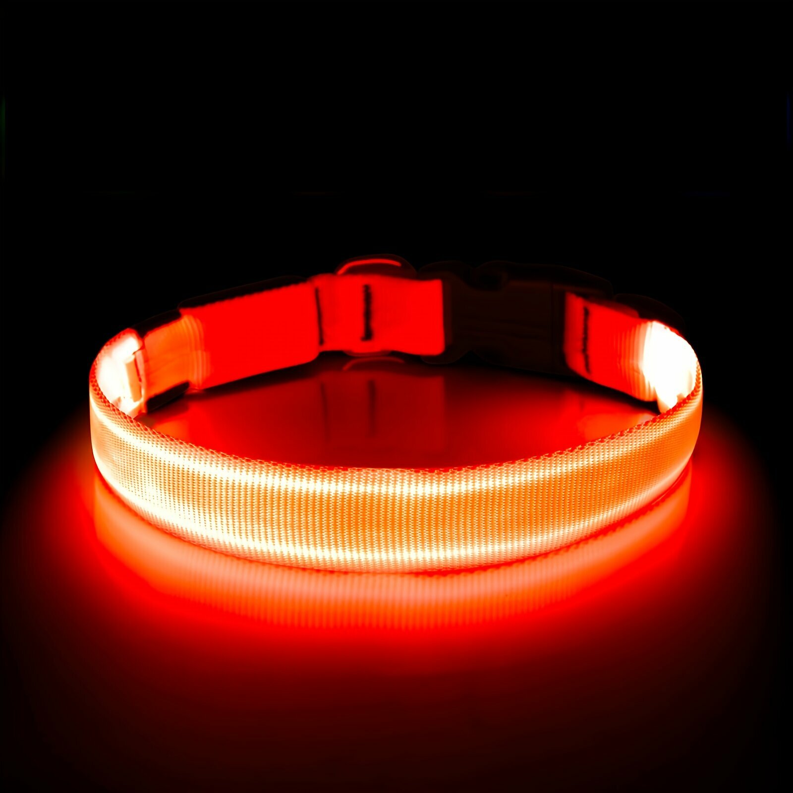 Светящийся LED-ошейник для собак с USB-зарядкой, 3 режима свечения, регулируемый, ярко-розовый, размер L, для ночных прогулок с длительным временем работы