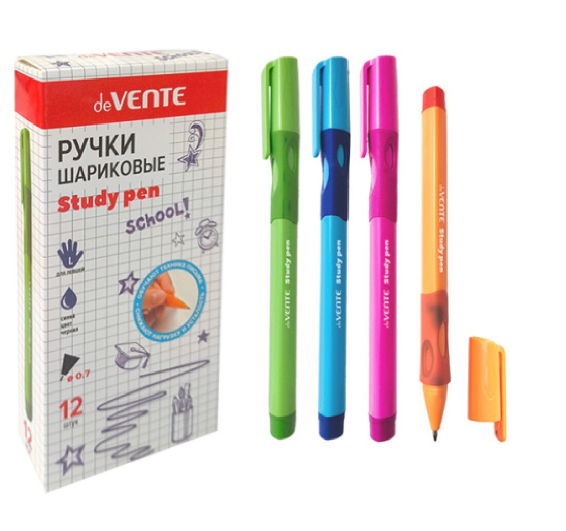 Ручка deVente "Study Pen. School", шариковая, синяя, 0.7 мм, для левшей, 12 шт