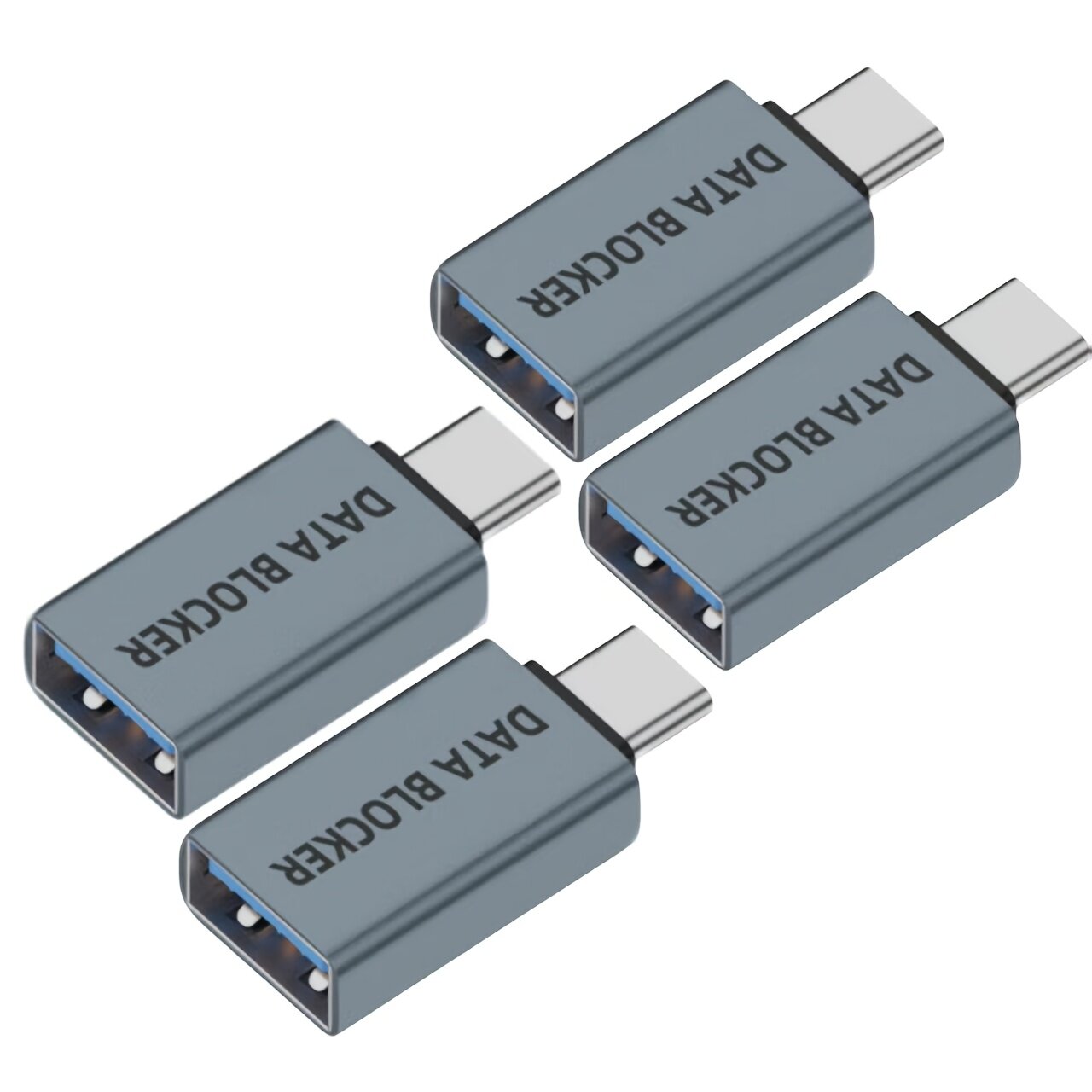Переходник USB-C на USB-A с блокировкой передачи данных для зарядки мобильных устройств, серый, 4 шт.