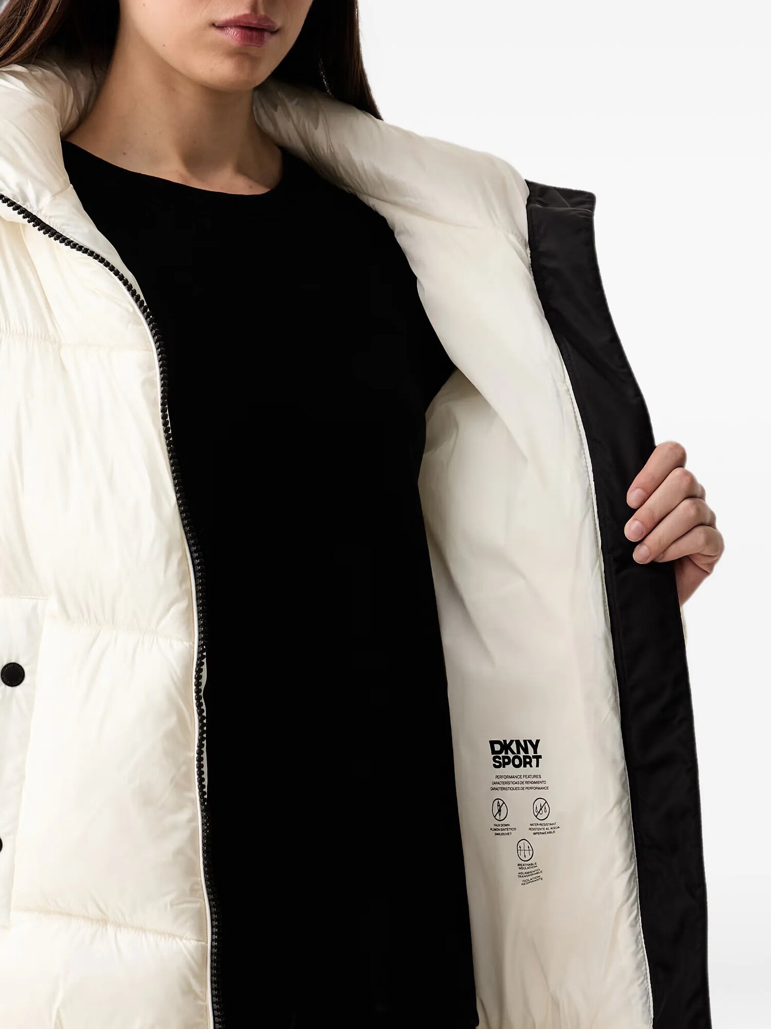 Куртка DKNY Quilted high-neck jacket, размер 48, бежевый/белый — фото 1