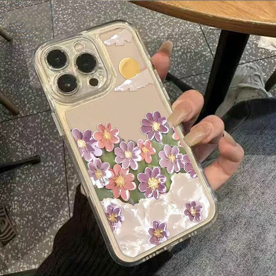 Чехол на Айфон 15 Про Макс / iPhone 15 Pro Max Прозрачный с принтом Цветы силиконовый удароПрочный