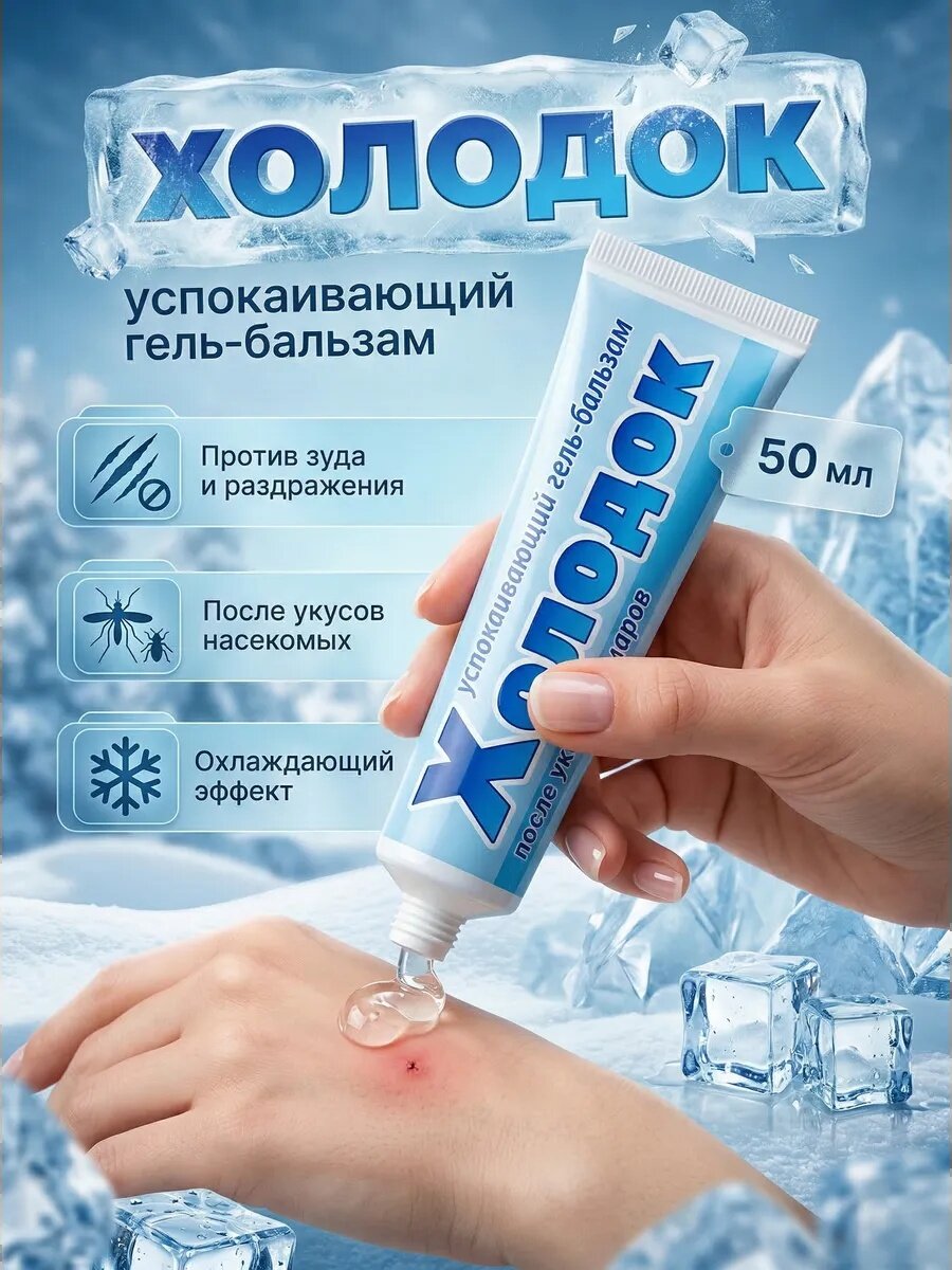 Гель-бальзам "Холодок", после укусов комаров, мошек, москитов, слепней, успокаивающий, 50 мл