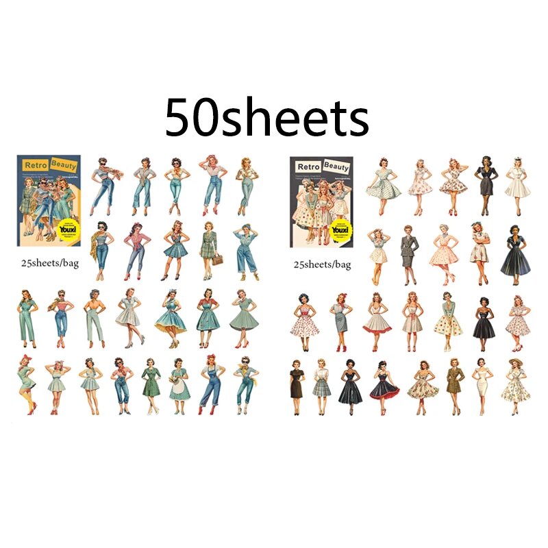 50 шт. Винтажные стикеры Mr.Paper серия «Красота» S28002-34