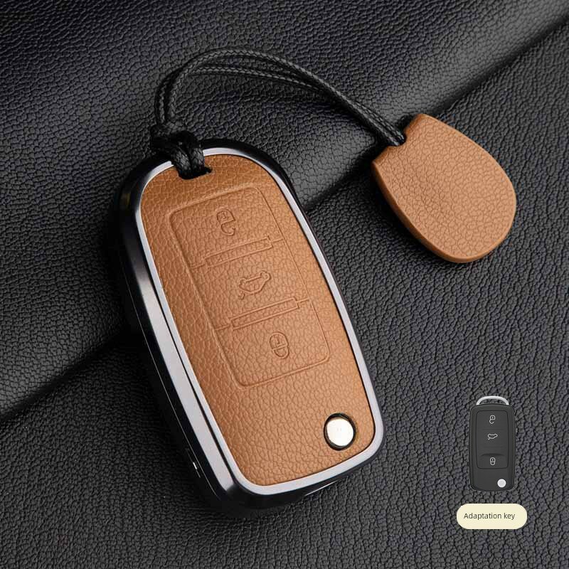 Чехол для ключей Volkswagen из натуральной кожи козы, простой шнур, золотисто-коричневый цвет для мужчин