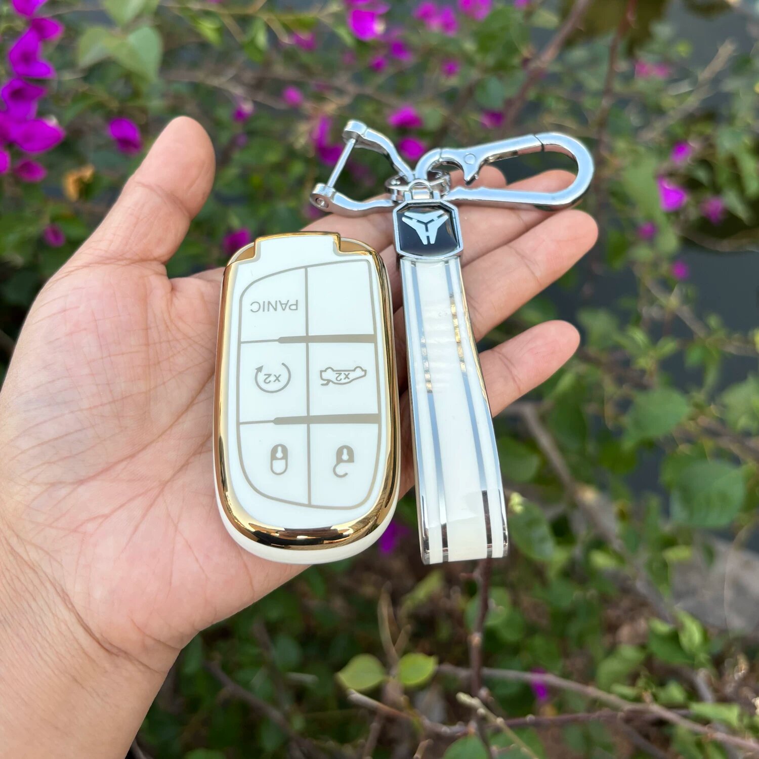 Белый чехол для брелока с совместимым ключевым кольцом под Jeep Compass, Chrysler Voyager, Dodge, Fiat 500