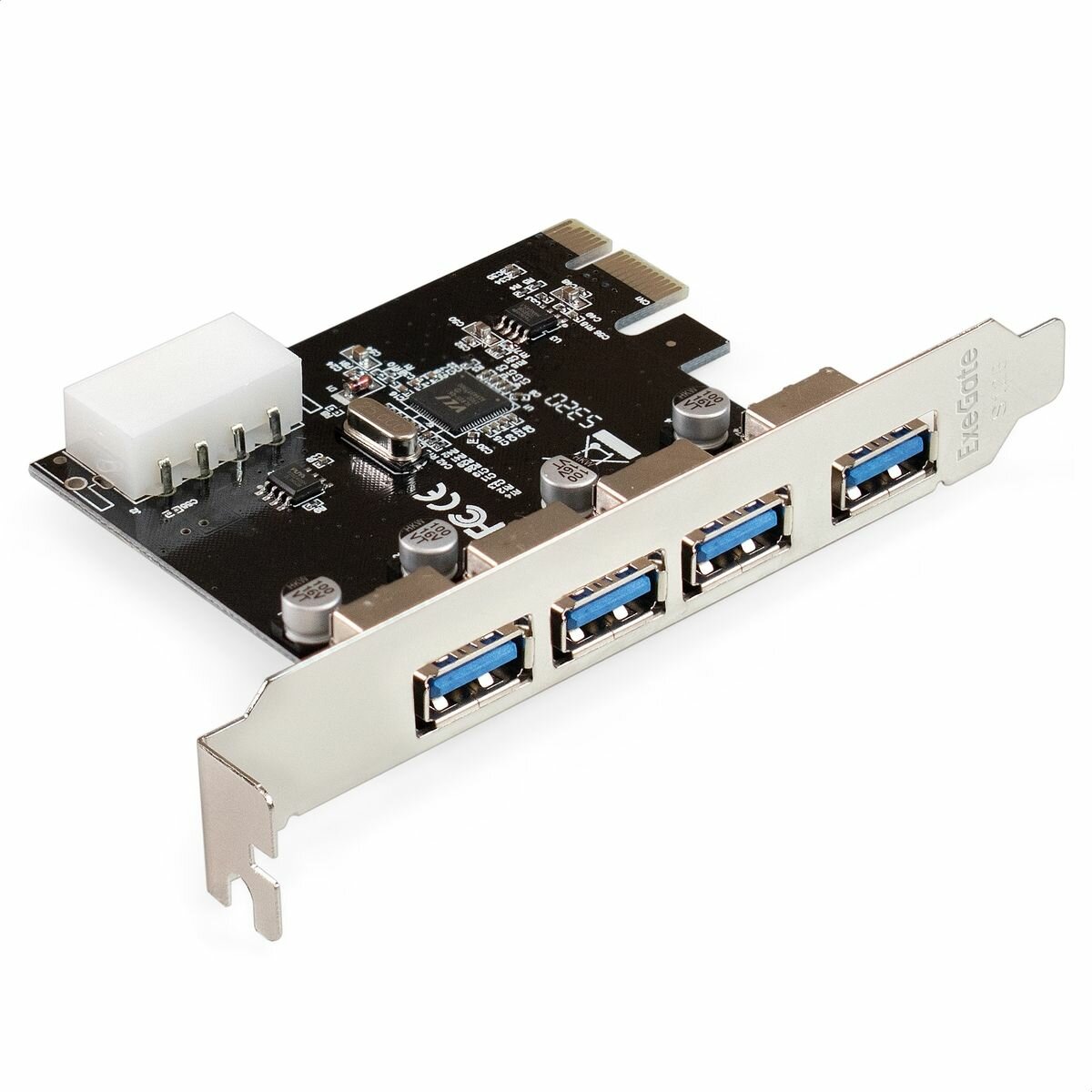 Контроллер ExeGate EXE-314 v2.0 (PCI-E x1 v2.0, 4*USB3.0 ext, разъем доп. питания Molex, VIA Labs Chipset VL805)