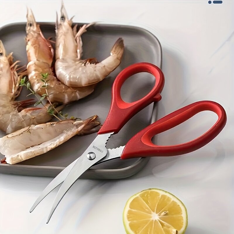 Кухонные ножницы из нержавеющей стали для чистки креветок, красный