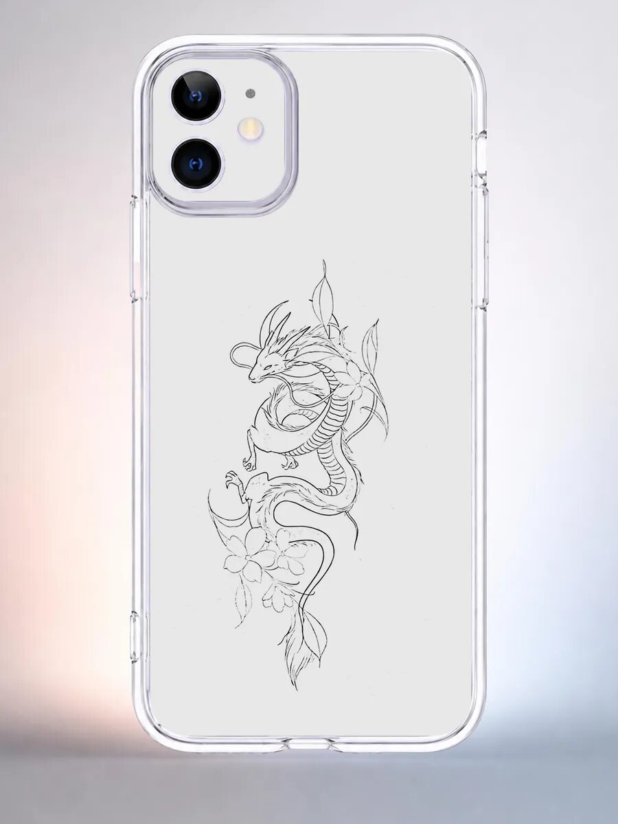 Чехол iPhone 11 дракон и сакура силиконовый
