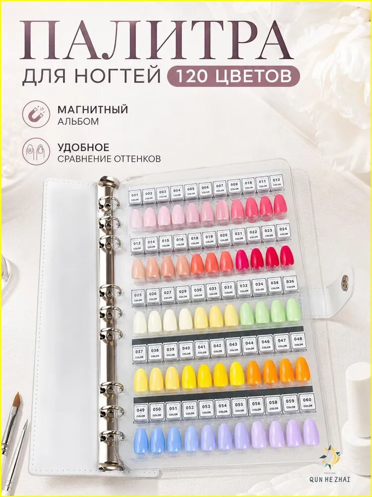 Магнитная палитра для ногтей 120 цветов, акриловый альбом для типс, display board для сравнения и хранения, органайзер для маникюра