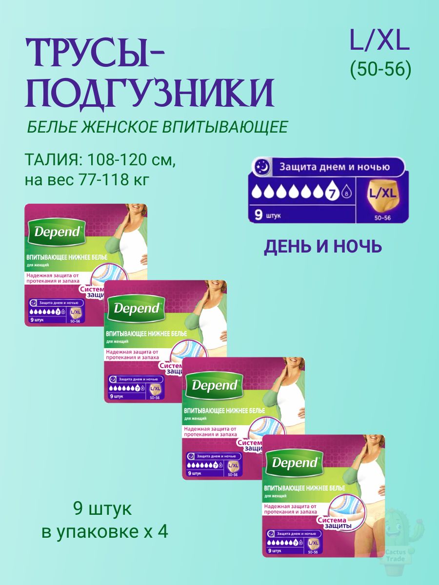 Depend трусы одноразовые для женщин размер L/XL 9 шт/уп