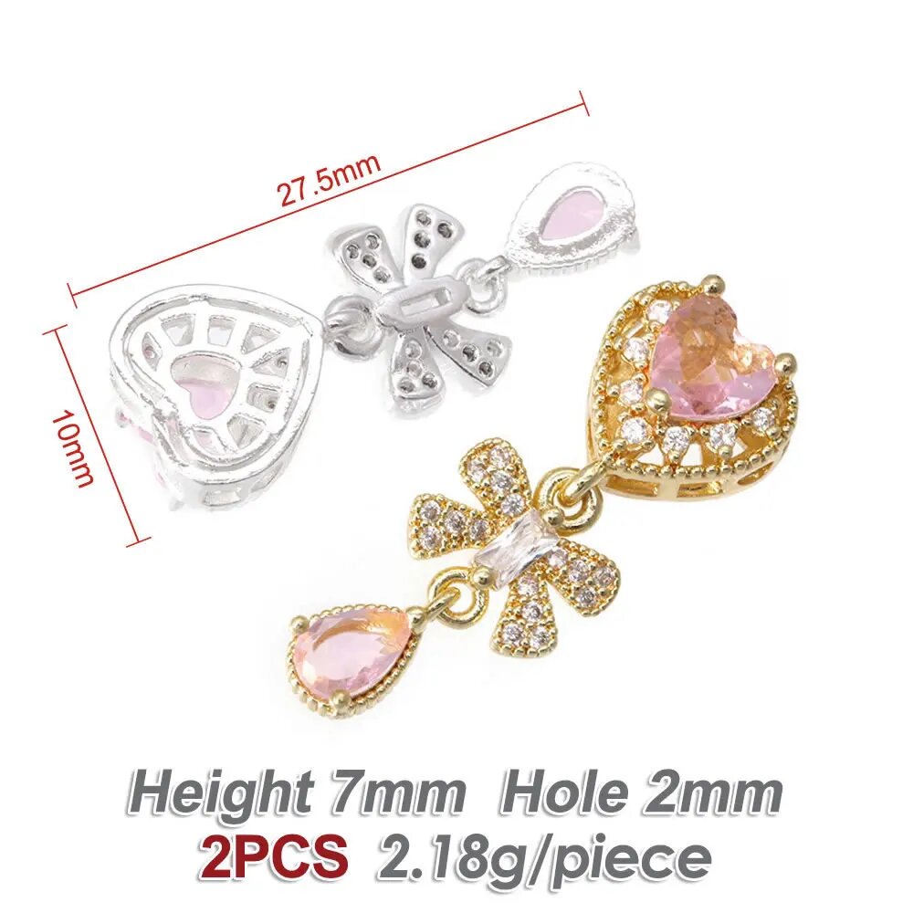 Разделители для браслетов Rosediy сердечки из латуни с цирконами 18K Gold Color, Розовый, Pink