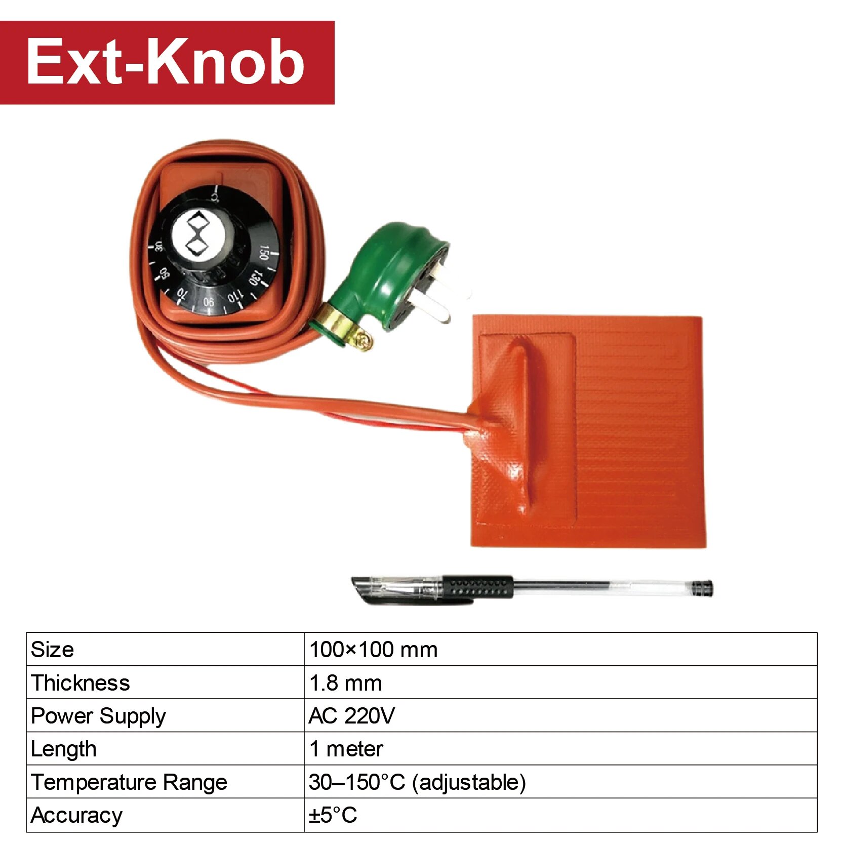 CERTEON Силиконовый нагревательный мат для 3D-принтера 220В Ext-Knob-100-100mm
