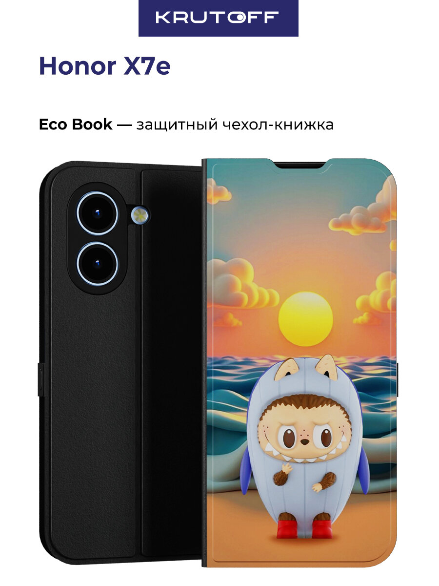 Чехол-книжка Krutoff Eco Book для Honor X7e Лабубу Кит (черный)