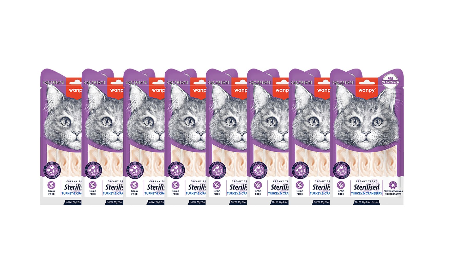 Wanpy Cat Лакомство для стерилизованных кошек нежное пюре из тунца с клюквой 70 г x 8 шт.