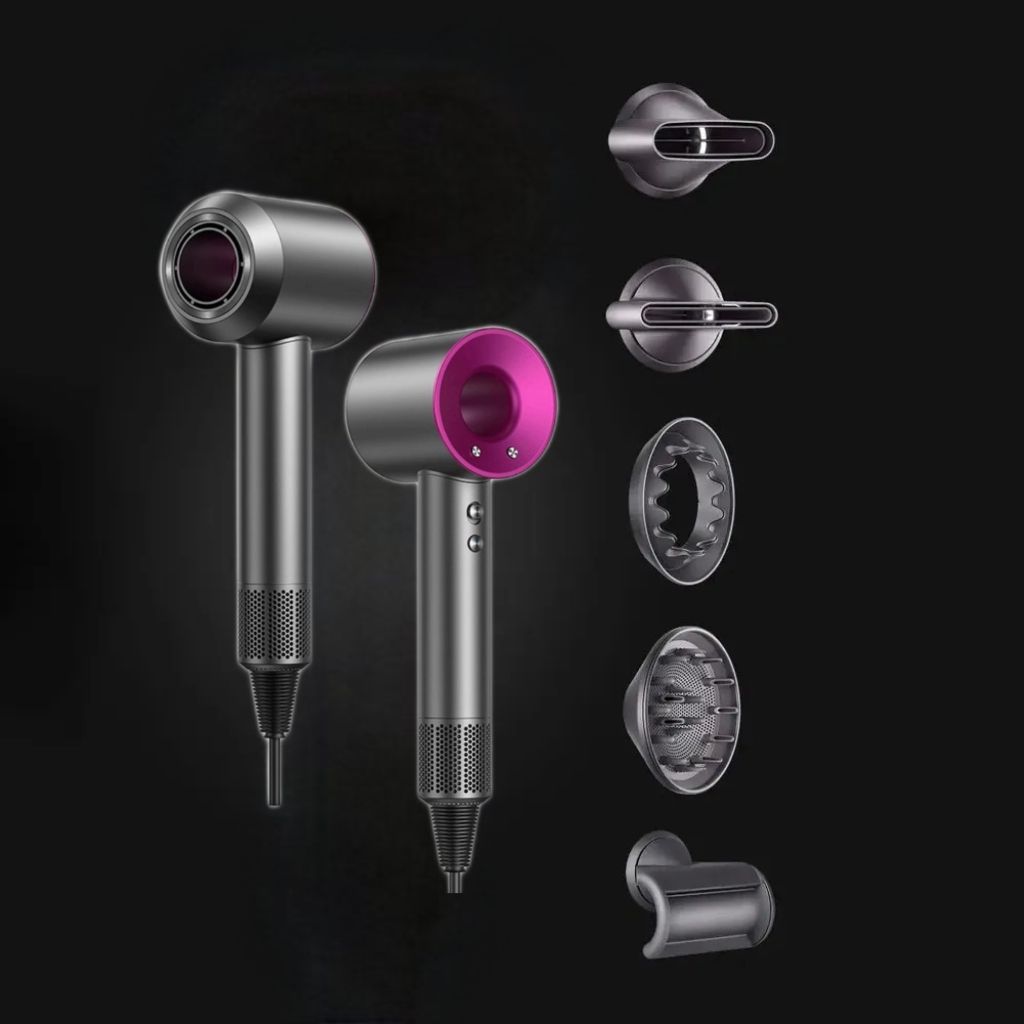Super Hair Dryer Фен для волос DFDSFDSFPOIKKMMNJJUUDFSDFAS 1600 Вт, скоростей 3, кол-во насадок 5, пурпурный
