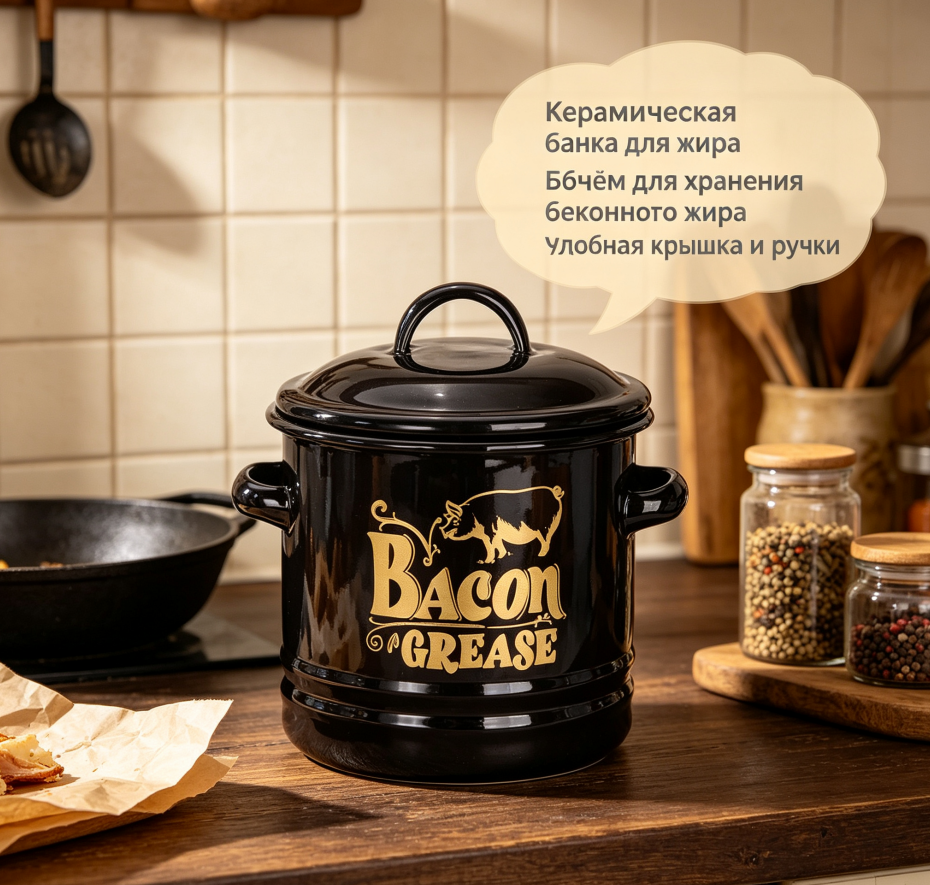 Эмалированная банка для жира с двумя ручками и крышкой, кухонная емкость для свиного жира и растительного масла