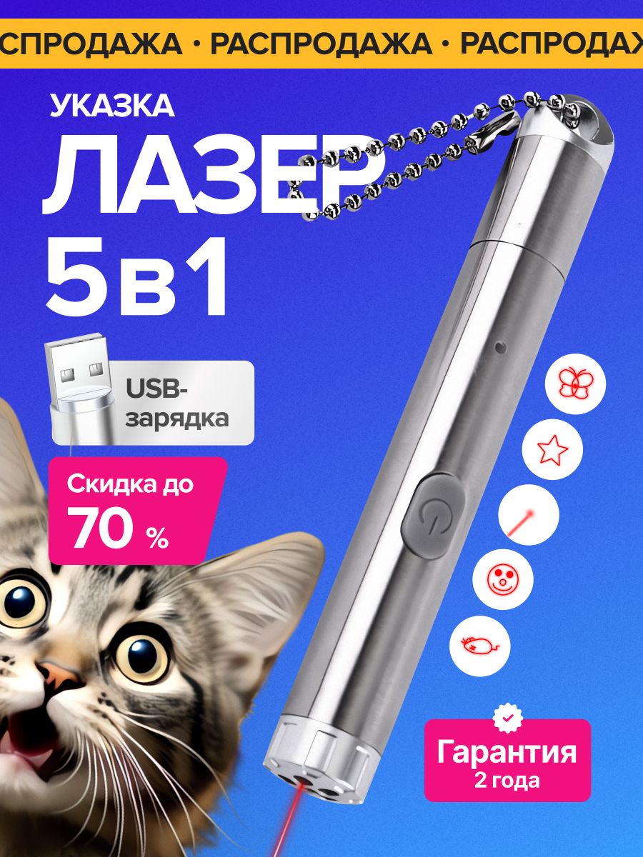 Лазерная указка 5 в 1 для кошек и собак с USB зарядкой