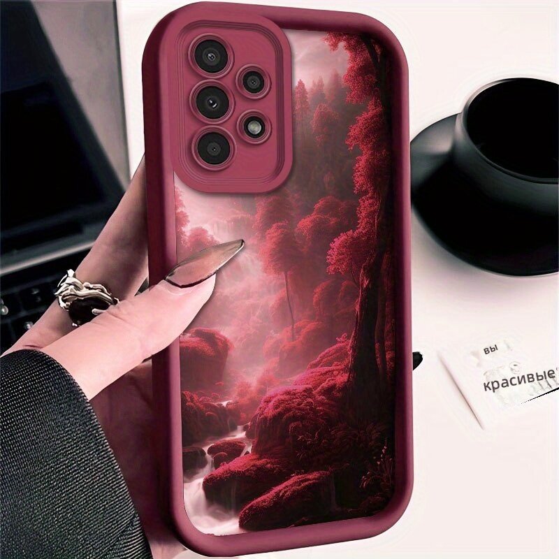 Чехол для смартфона с рисунком «Красный лес и водопад» для S21+ 5G, смешанный цвет 1